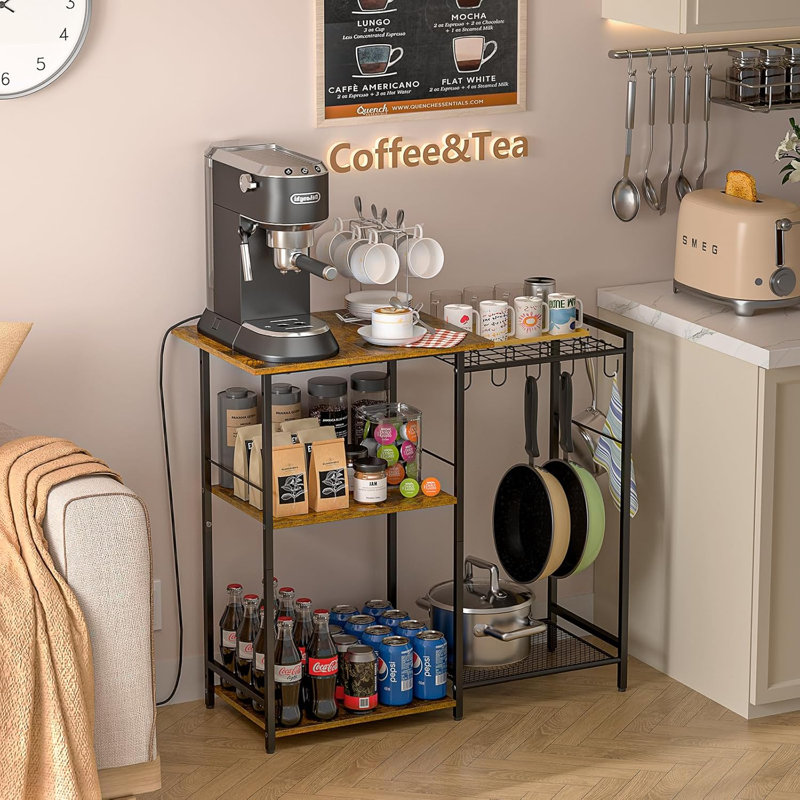 17 Stories Kitchen Stand With Pots Rack Utility Microwave Oven Stand With Storage 5 Tiers Coffee Bar Table Wayfair